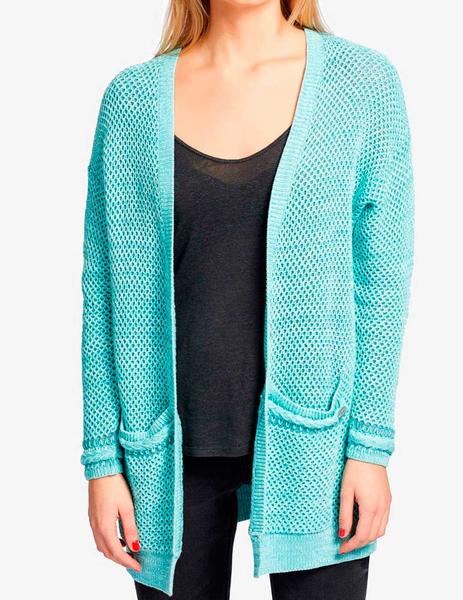 Cardigan Khujo azul Manga larga para mujer